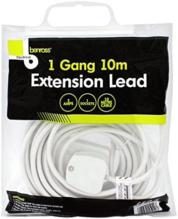 Benross 45040 1 Gang 10 Metre 5 Amp Extension Lead Cable, 1-Way, 10m ...