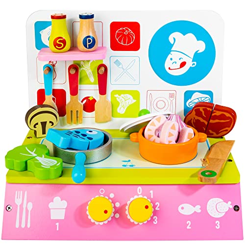 Mua Wooden Toy Kitchen Set for Kids, Pretend Play Food Cooking Utensils ...