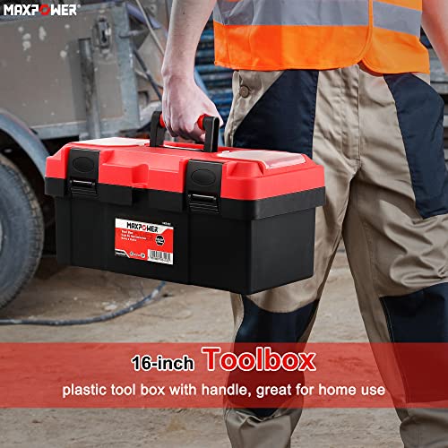 MAXPOWER Tool Box 16 inch, Plastic Small Tool Box with Latch and ...