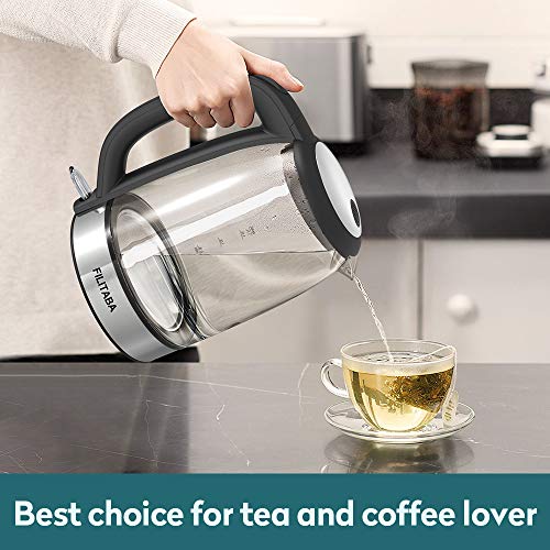 Electric Kettle, 1.7L Glass Water Kettle with Blue LED Indicator Light ...