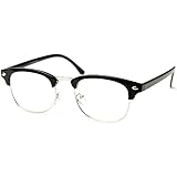 Amazon.com: Vintage Inspired Classic Half Frame Horn Rimmed Clear Lens Glasses (Black-Gold ...