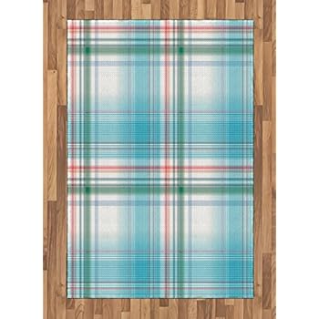 Amazon.com: Ambesonne Checkered Area Rug, Pastel White Blue Checkered ...