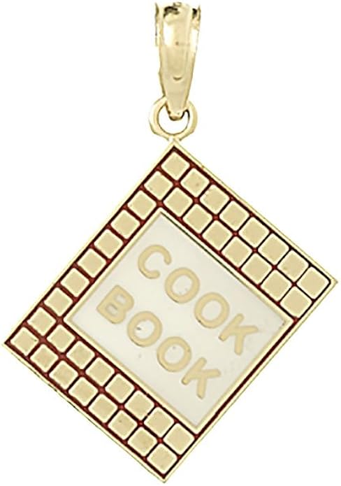 Amazon.com: 14k Yellow Gold Book Charm Pendant, 3-D Cook Book with Red ...