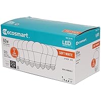 EcoSmart 9.5 Watt (60W Equivalent) Soft White A19 Non-Dimmable LED Light Bulb 1 Box (8 Bulbs ...