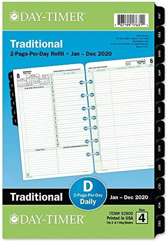 Day-Timer 2020 Daily Planner Refill, 5-1/2" x 8-1/2", Desk Size 4, Two ...