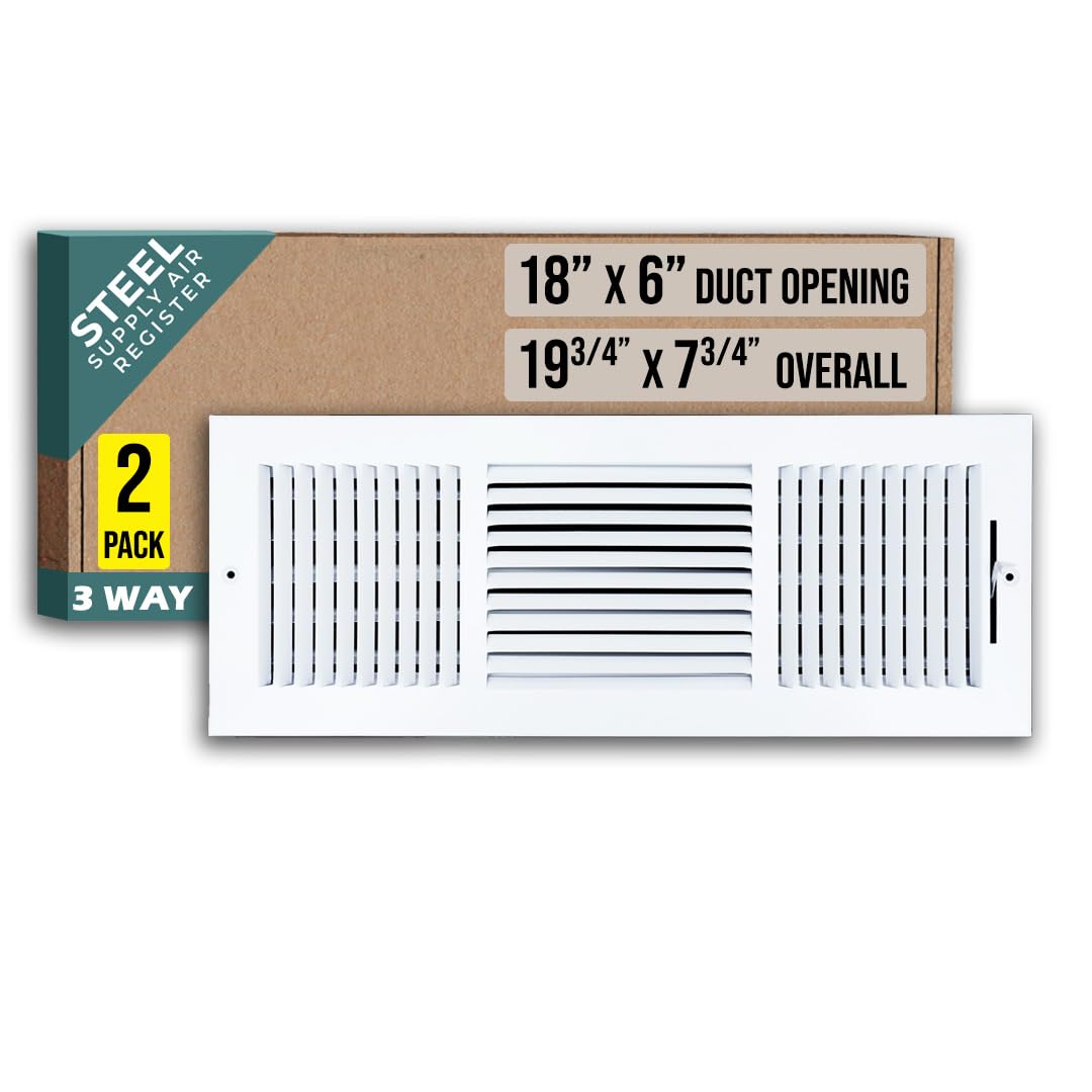 [2 Pack] Fits 18x6 Duct Opening 3 Way Steel Air Supply Diffuser by ...