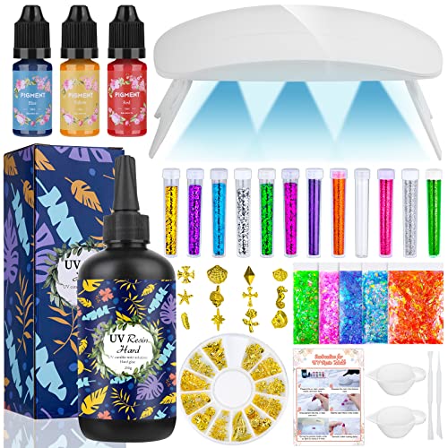 200g UV Resin with Light, Upgrade Ultraviolet Fast Curing UV Epoxy Resin Kit with Crystal Hard ...
