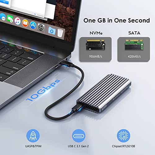 M.2 NVMe SATA Enclosure Tool-Free Adapter, USB C 3.1 Gen 2 10Gbps ...