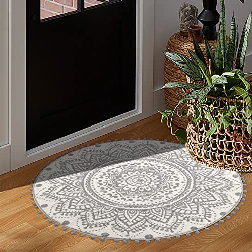 LIVEBOX Round Bathroom Rug 2ft Boho Mandala Small Throw Rug with Chic ...