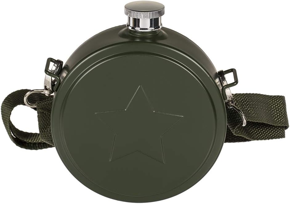 OOTB 70/2983 Feldflasche rund Flachmann Edelstahl mit Schulterriemen ,530 ml: Amazon.de: Küche ...