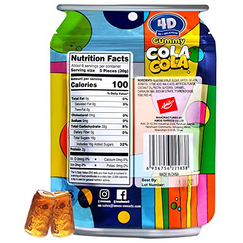 AMOS 4D Gummy Cola Coco Sour Burst Candy Mini Cola Can Shape 6 Oz Per ...