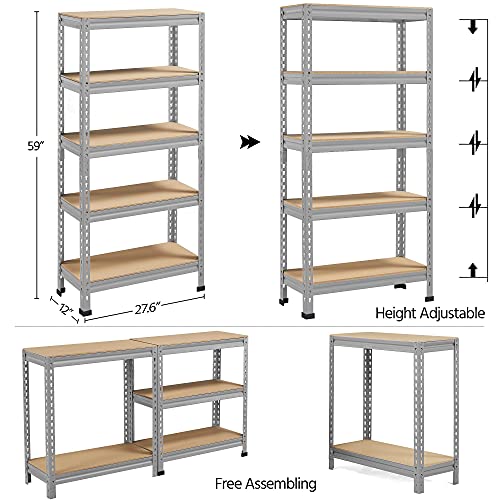Topeakmart 5-Tier Garage Storage Shelves, Heavy Duty Metal Shelving ...