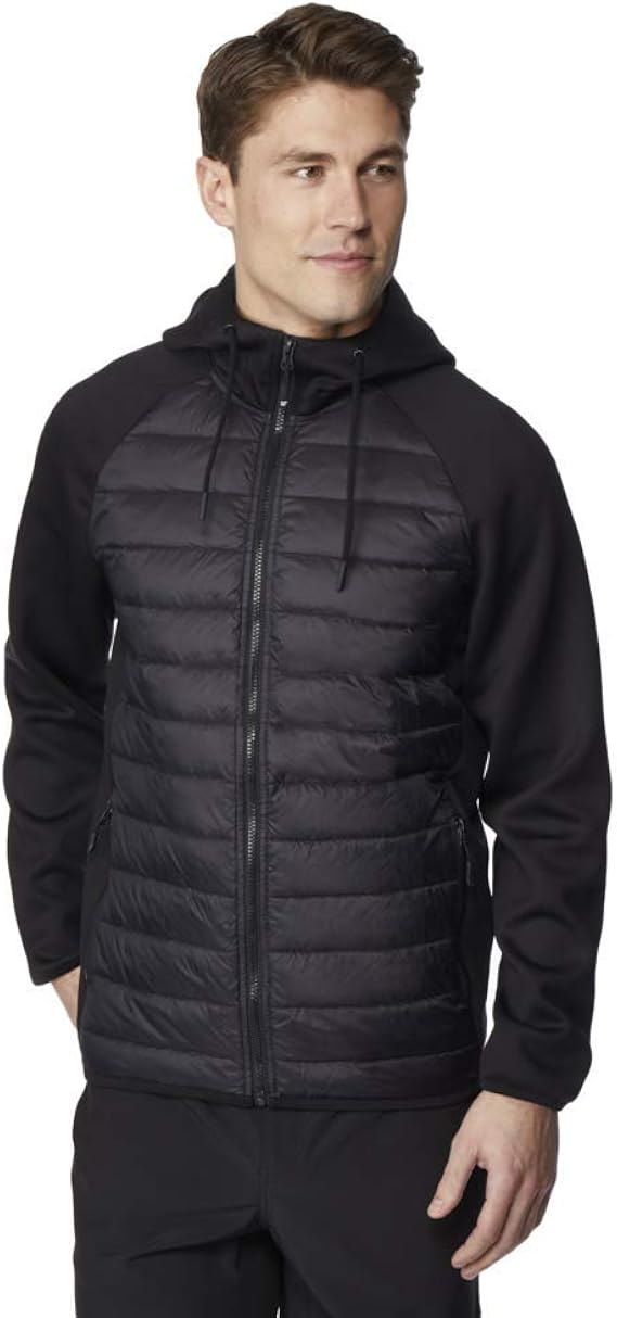 32 DEGREES Mens Soft Stretchh Mix Media Down Hooded Jacket, Black at ...