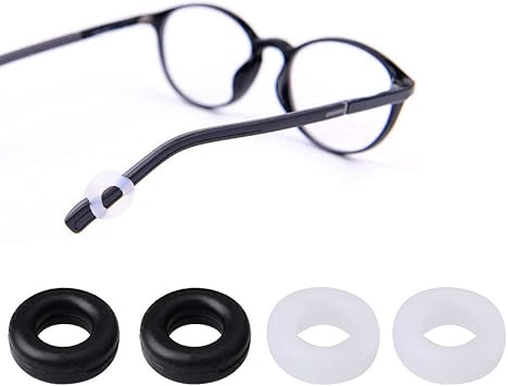 2 Pairs Silicone Glasses Round Ear Hook,White& Black Anti-Slip ...