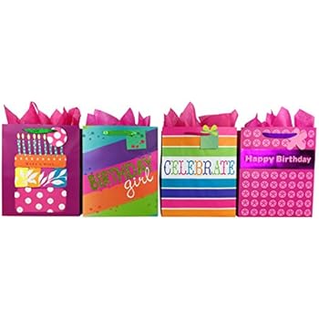 Amazon.com: Premium Birthday Gift Bags + Tissue Paper (4 Large Bags ...