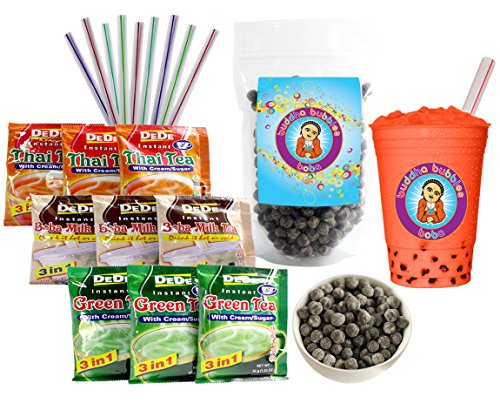 DeDe Instant Boba Tea Kit 9 Drink Packets, Straws & Boba Thai, Milk ...