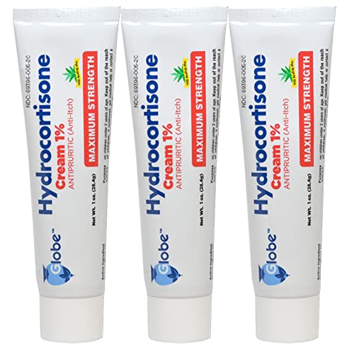 (3 Pack) Globe Hydrocortisone Maximum Strength Cream 1% w/ Aloe, Anti ...
