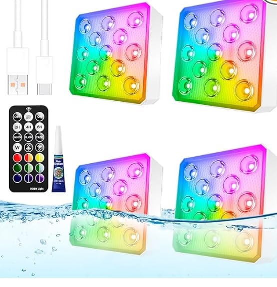 LOFTEK Rechargeable Pool Light with Remote 4 Pack, 13 LED Submersible ...