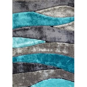 Amazon.com: Turquoise gray Modern Hand Carved Shag Area Rug ...