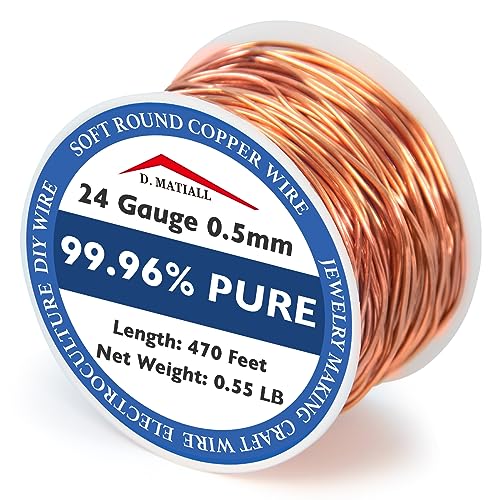 Copper Wire 99.95% Pure – 24 Gauge 0.5mm – 470 Feet, 0.55 Pound Spool ...