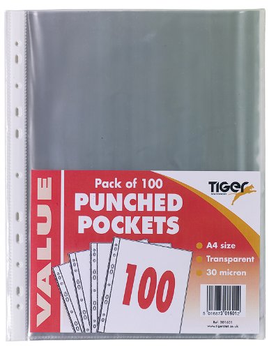 100 x A4 Glass Clear Plastic Wallets Strong Poly Punched Pocket ...