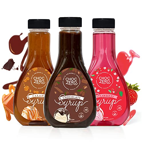 ChocZero's Strawberry Syrup, Chocolate Syrup, and Caramel Syrup Combo ...
