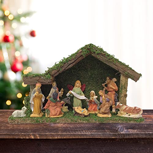 BANBERRY DESIGNS Christmas Nativity Set 11 Figurines with Wooden Stable ...