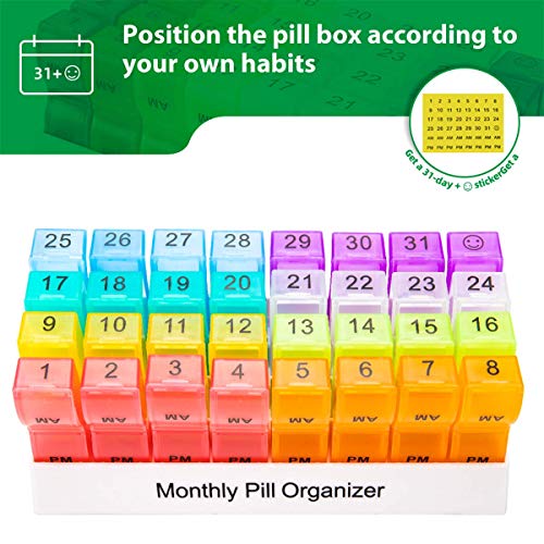 Monthly Pill Organizer 2 Times a Day - AM PM Month Pill Box with 32 ...
