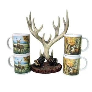 Amazon.com: Antler Tabletop Coffee Mug Holder Rack 5pc Set with Deer ...