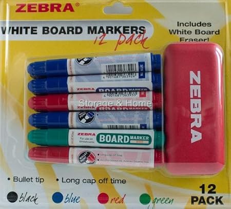 12 x Zebra White Board Marker Pens plus FREE Eraser,Board marker Pens ...