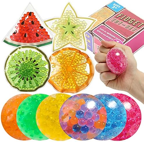 10 Pack Stress Balls Fidget Toys with Water Beads, 4 Fruit Squeeze Toys ...
