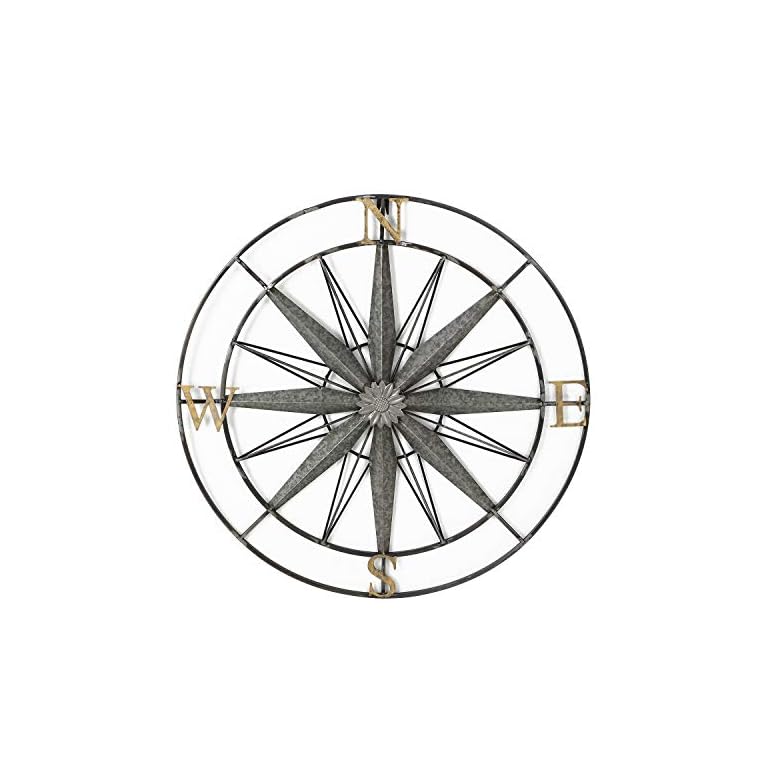 Edeco Decorative 27.5" Round Metal Compass Wall Décor Hanging Home ...