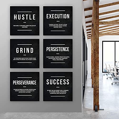 6x Motivational Wall Art Office Decor Canvas Prints Grind Hustle Success Execution Persistence ...