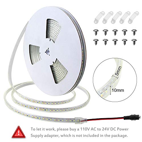 ALITOVE LED Strip Lights Waterproof Daylight 24V DC 32.8ft 1200 LEDs 2835 SMD Cool White 6000K ...