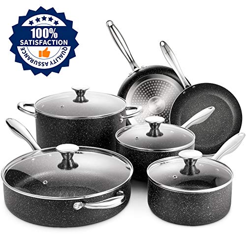 SKY LIGHT Nonstick Cookware Set, 10 Piece Stone-Derived Cooking Pots ...