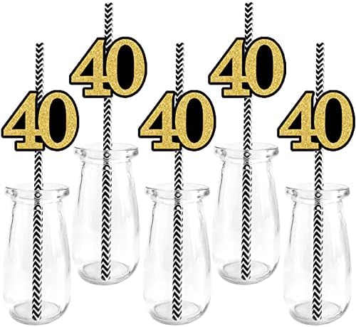 40th Birthday Straw Decor Paper, Set of 24 Gold Glitter Cut-Out Numbers ...