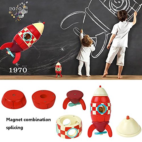 Sealive Magnetic Rocket Ship Toy, Wooden Rocket Space Toys with a ...