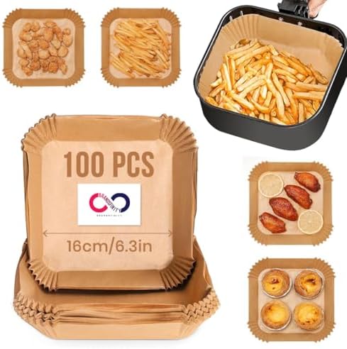 BRANDSFINITY 100pcs Air Fryer Disposable Paper Square Food Grade Baking ...
