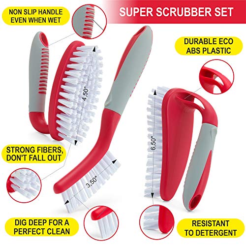 Scrub Brush Set of 3pcs - Cleaning Shower Scrubber with Ergonomic ...