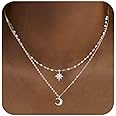 Amazon.com: Aneneiceera Boho Layered Crystal Star Moon Choker Necklace Silver Cz Crescent Moon ...
