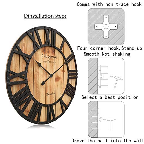 Westzytturm 24 Inch Farmhouse Wooden Clock Large Rustic Wood Wall Clock ...