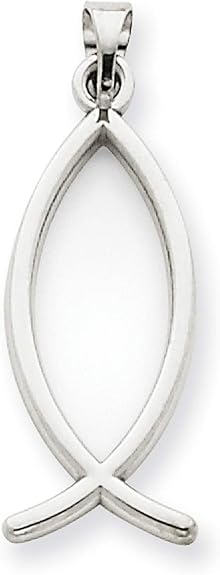 Amazon.com: 14k White Gold Solid Religious Ichthus Fish Pendant 26 mm x ...