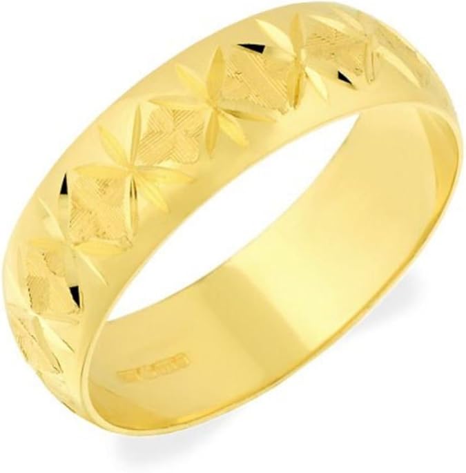 F.Hinds 9ct Yellow Gold Diamond Cut Wedding Ring 6mm Band Jewelry Men ...
