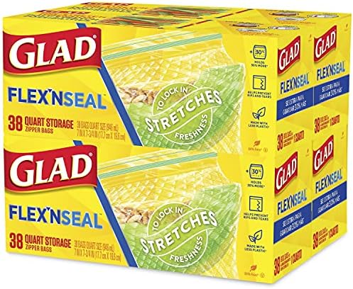 GLAD FLEXN' SEAL Quart Freezer Zipper Bags, Freezer Bags for Food ...