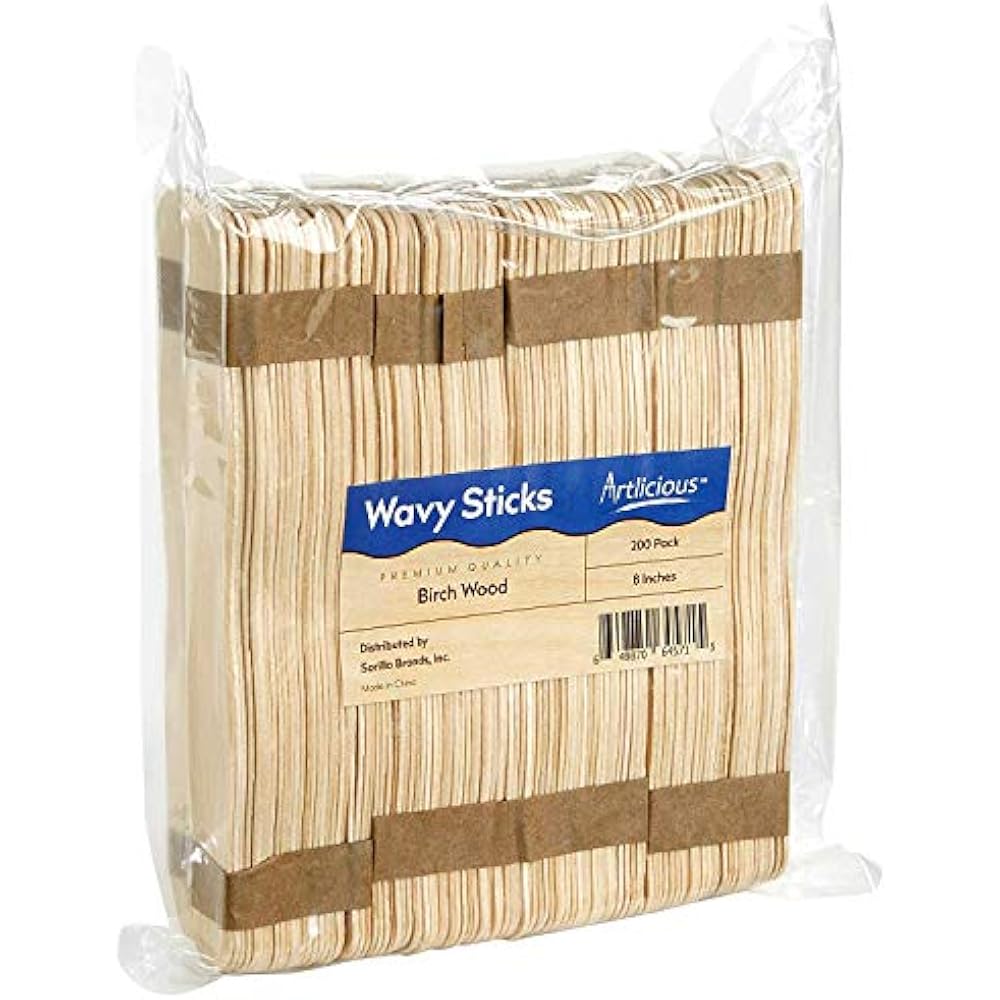 - 200 Unfinished Natural Wood Wavy Popsicle Craft Sticks, 8" Long ...