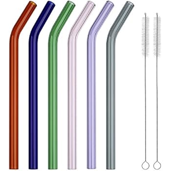 Amazon.com: GINOVO 180mm * 8mm Reusable Bent Glass Drinking Straws, Set ...