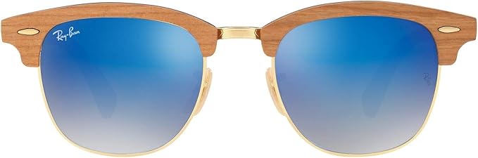 Amazon.com: Ray-Ban RB3016M Clubmaster Wood Square Sunglasses, Shiny ...