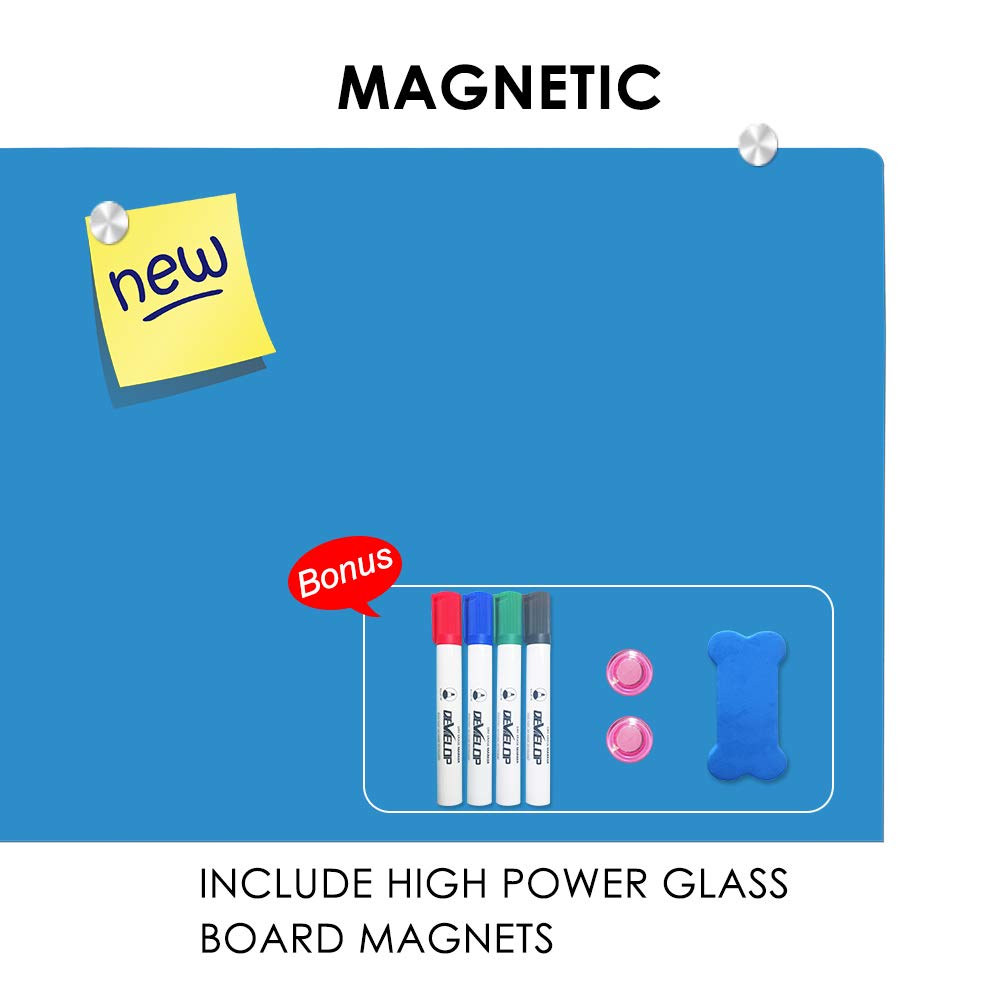 Magnetic Blue Glass Whiteboard, Wall Mounted Glass Dry Erase White ...