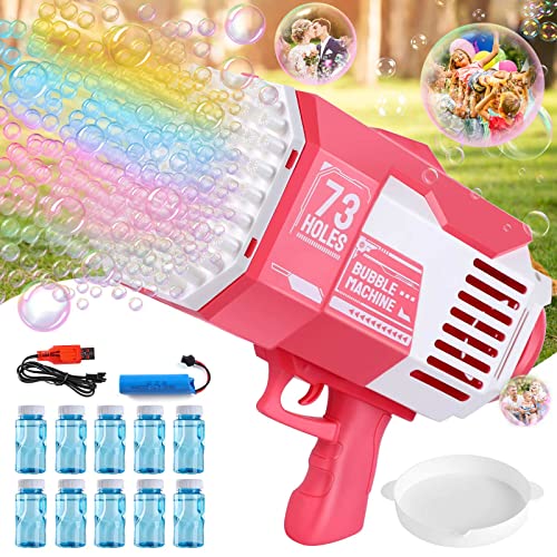 Upgraded Bubble Machine Gun with 10 Bottles Bubble Refill Solution, 73 ...