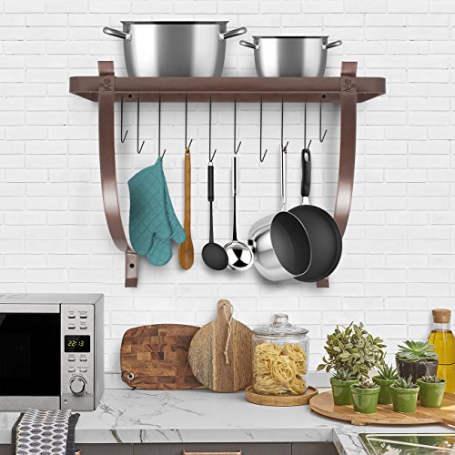 Sorbus Kitchen Wall Pot Rack with Hooks — Decorative Wall Mounted ...